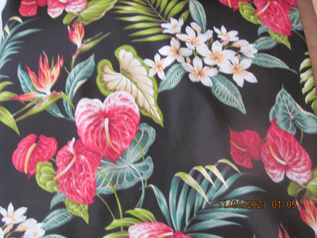 Marianne of Maui Hawaiian Quilting Fabric Black With Anthuriums and ...
