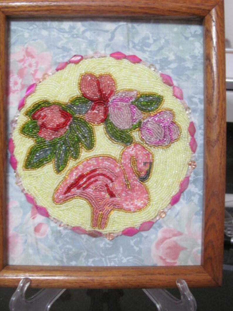 Beaded Picture Pink Flamingo With Bougainvillea Marianne of - Etsy