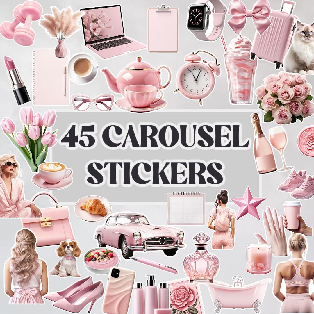 45 Instagram Carousel Stickers, Pink Girly Aesthetic, Digital Clip Art ...