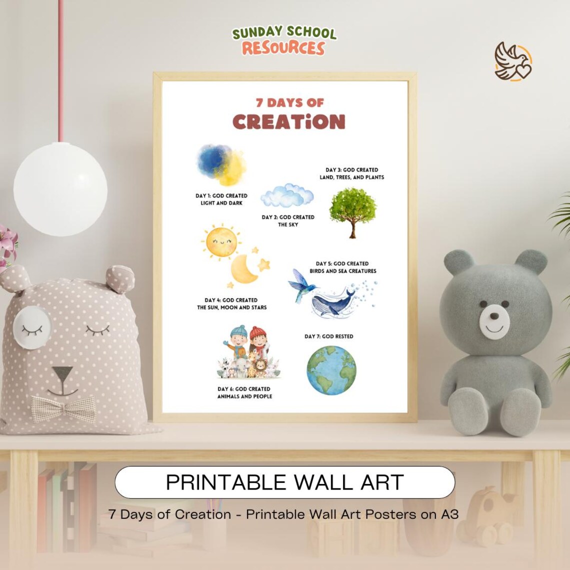 7 Days of Creation Print: Christian Sunday School Poster (digital ...