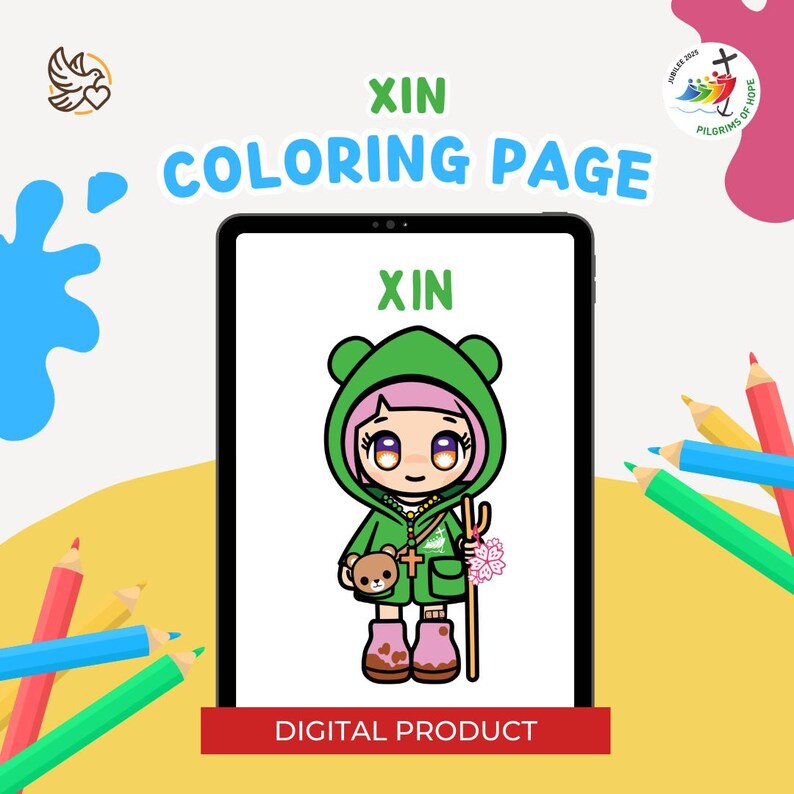 Xin Catholic Mascot Coloring Page: Jubilee 2025 Activity (digital ...