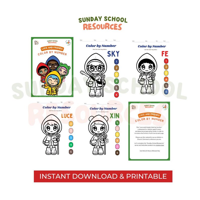 Catholic Coloring Pages: Luce and Friends Color by Number (digital ...