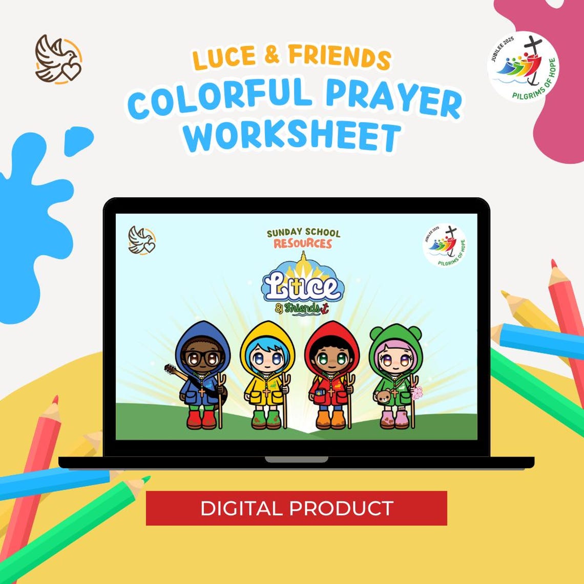 Catholic Colorful Prayer Worksheet: Luce and Friends Bundle | Catholic ...