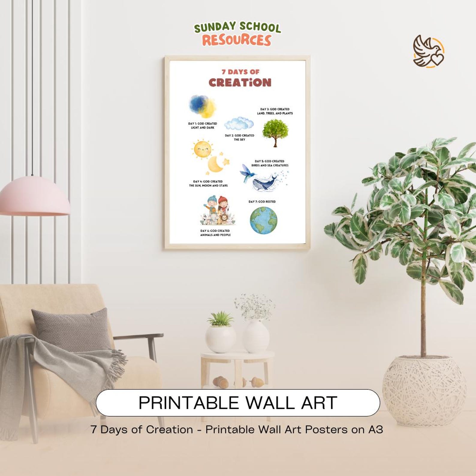 7 Days of Creation Print: Christian Sunday School Poster (digital ...