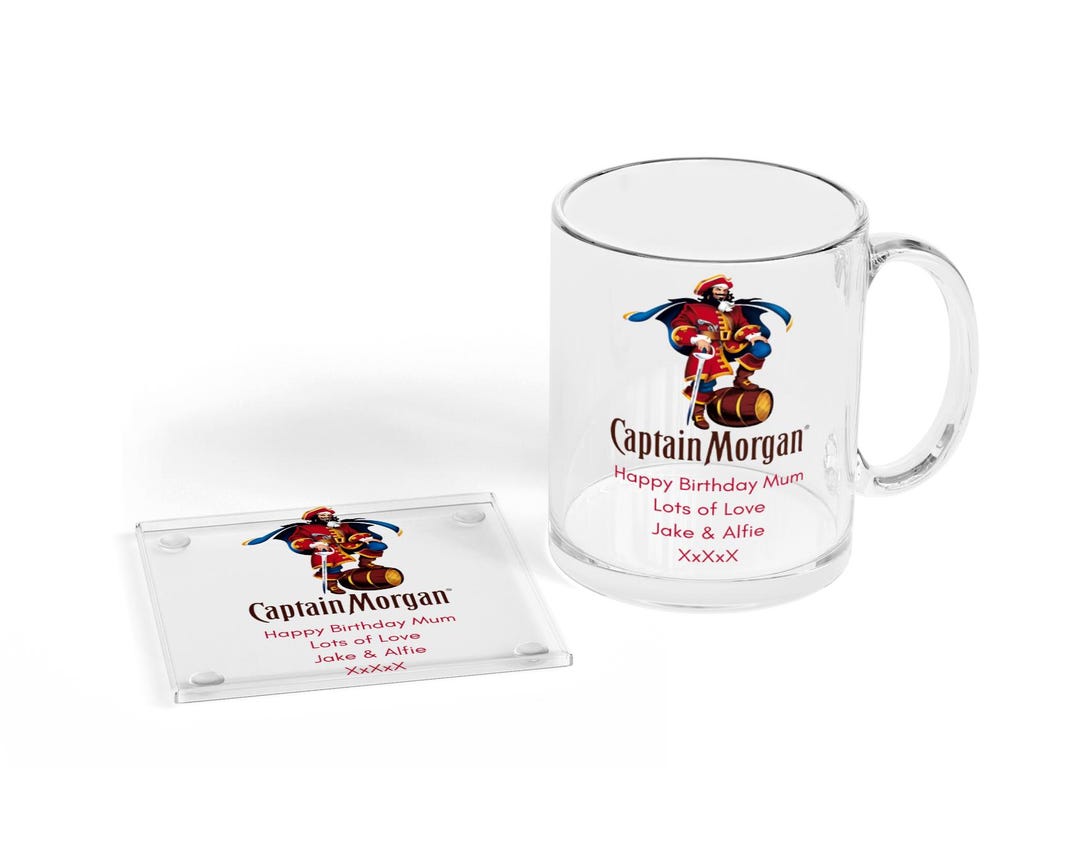 Personalised Captain Morgan Design Glass Mug & Coaster Gift Set - Etsy UK