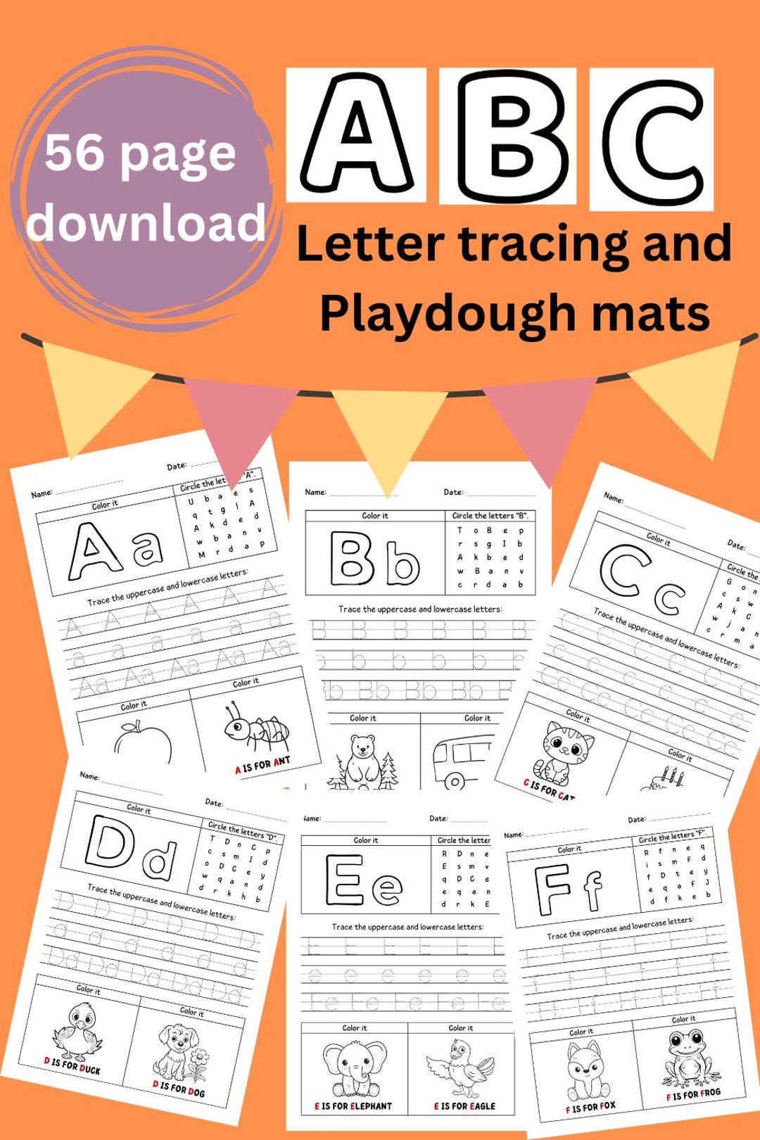 ABC Tracing & Playdough Mat Printable | 56-page Alphabet Activity Book ...