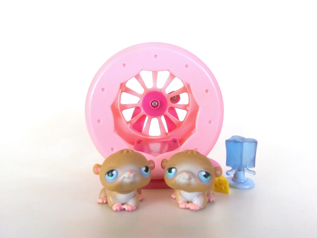 Vintage Littlest Pet Shop LPS Hamsters #137 & Pink Hamster Wheel Hasbro ...