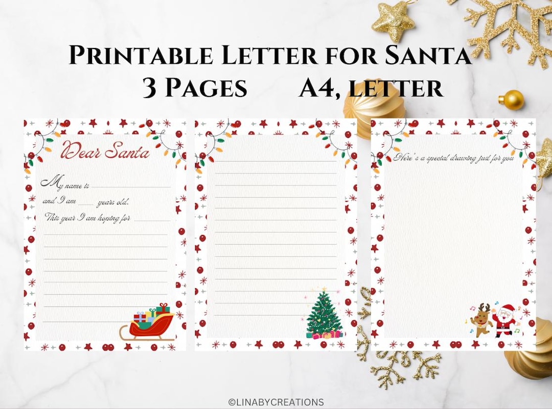 Printable Santa Letter Template 3-page Christmas Stationery for Kids A4 ...