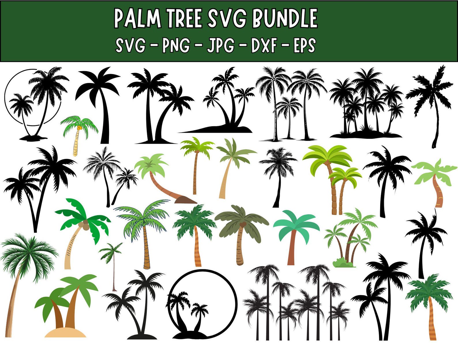 Palm Tree SVG Bundle: Silhouette & Clipart (digital Download) - Etsy