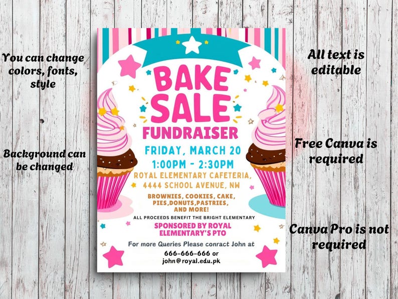 Editable Bake Sale Flyer, School Fundraiser PTA PTO (digital Invitation ...