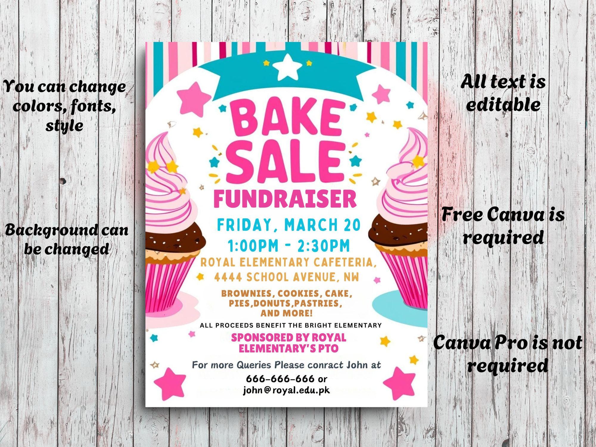 Editable Bake Sale Flyer, School Fundraiser PTA PTO (digital Invitation ...