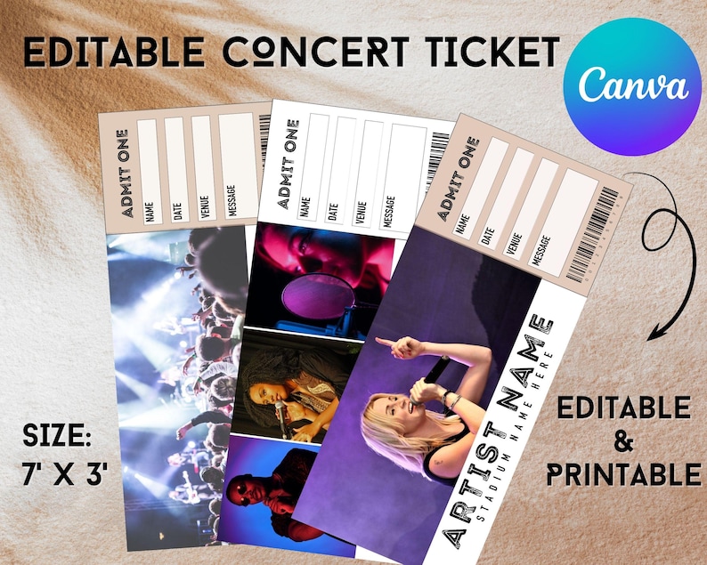 Editable Concert Ticket Template, Custom Concert Ticket Gift, DIY Event ...