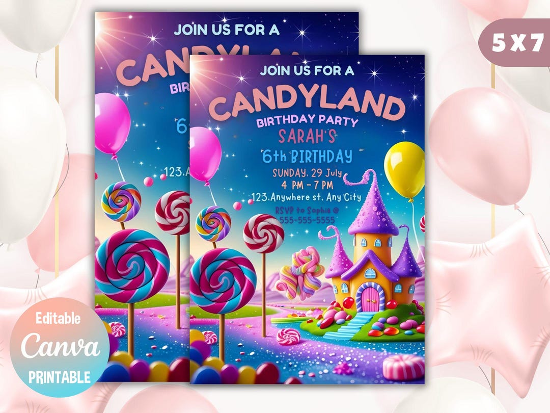 Editable Candy Land Birthday Invitation: Printable Canva Template - Etsy