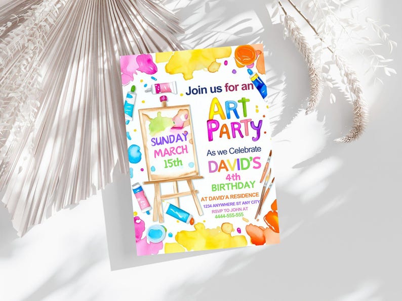 Editable Art Birthday Party Invitation, Art Painting Party Invitation ...