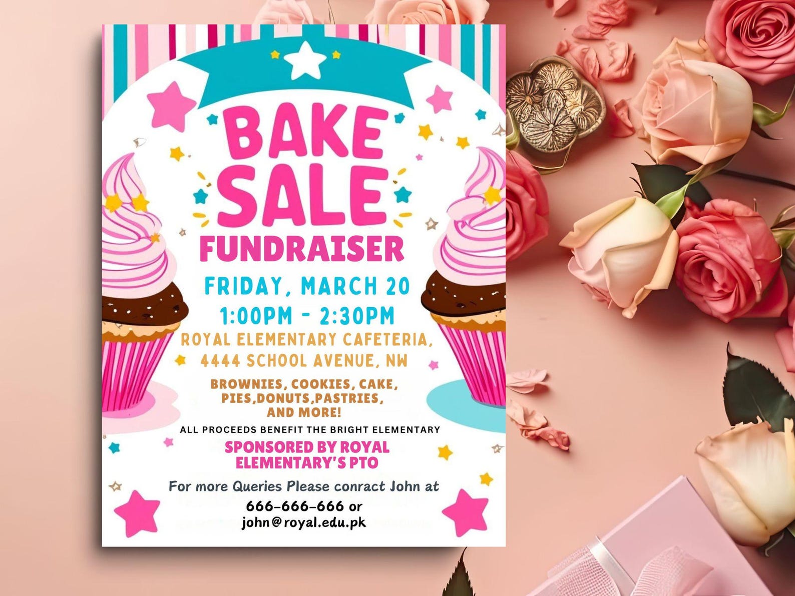 Editable Bake Sale Flyer, School Fundraiser PTA PTO (digital Invitation ...