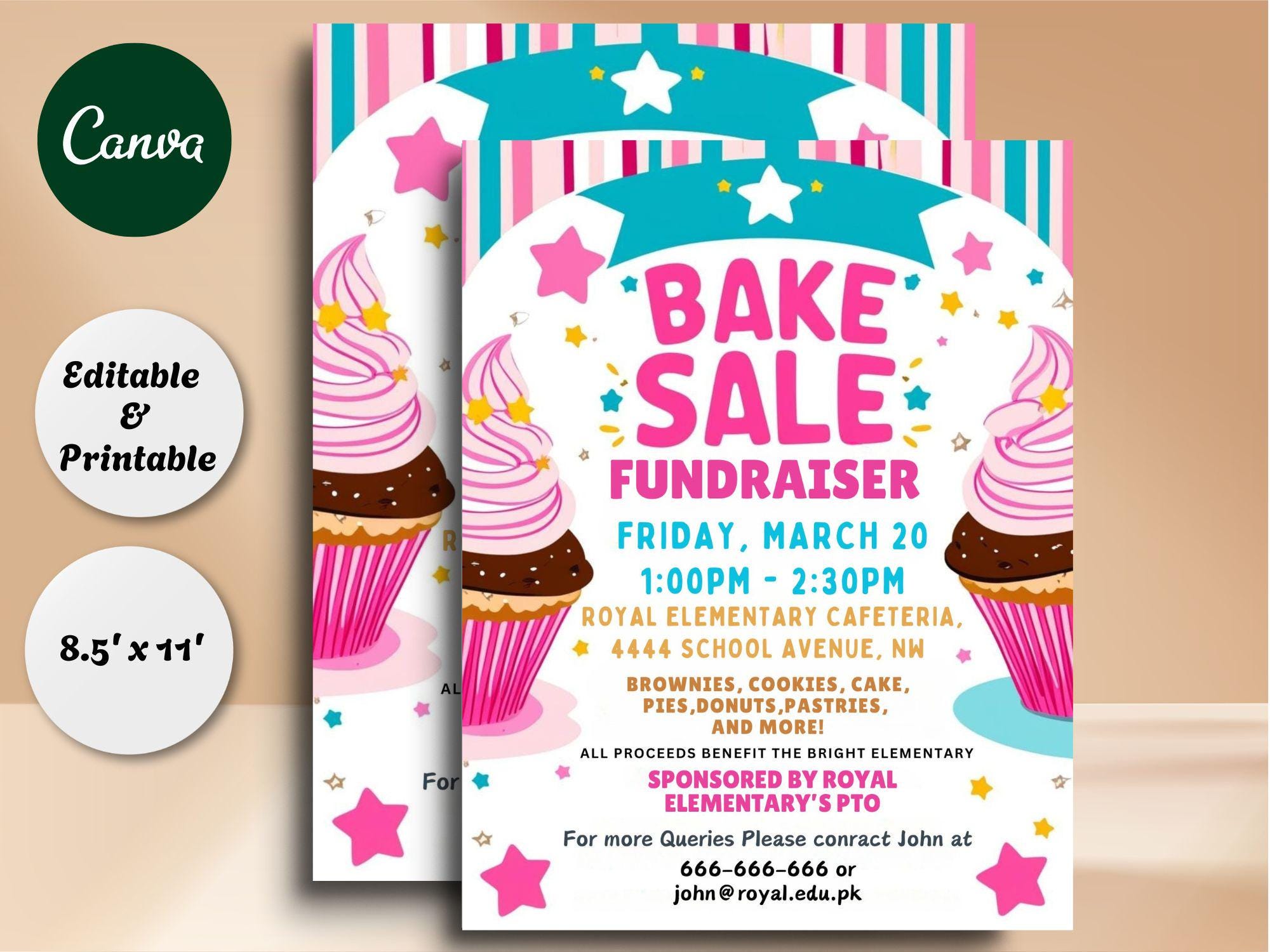 EDITABLE Bake Sale Flyer, Printable PTA, PTO Flyer, School Family ...