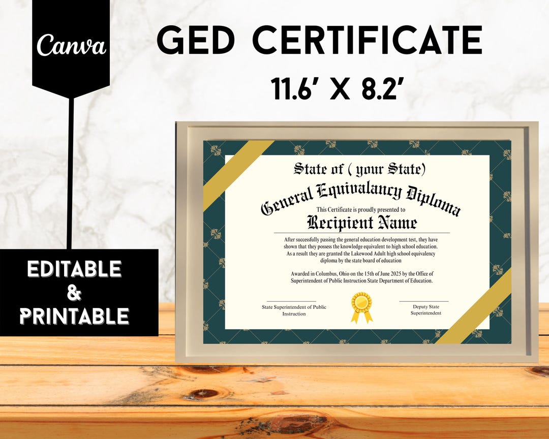 Printable GED Diploma Template: Editable Replica (digital Download) - Etsy
