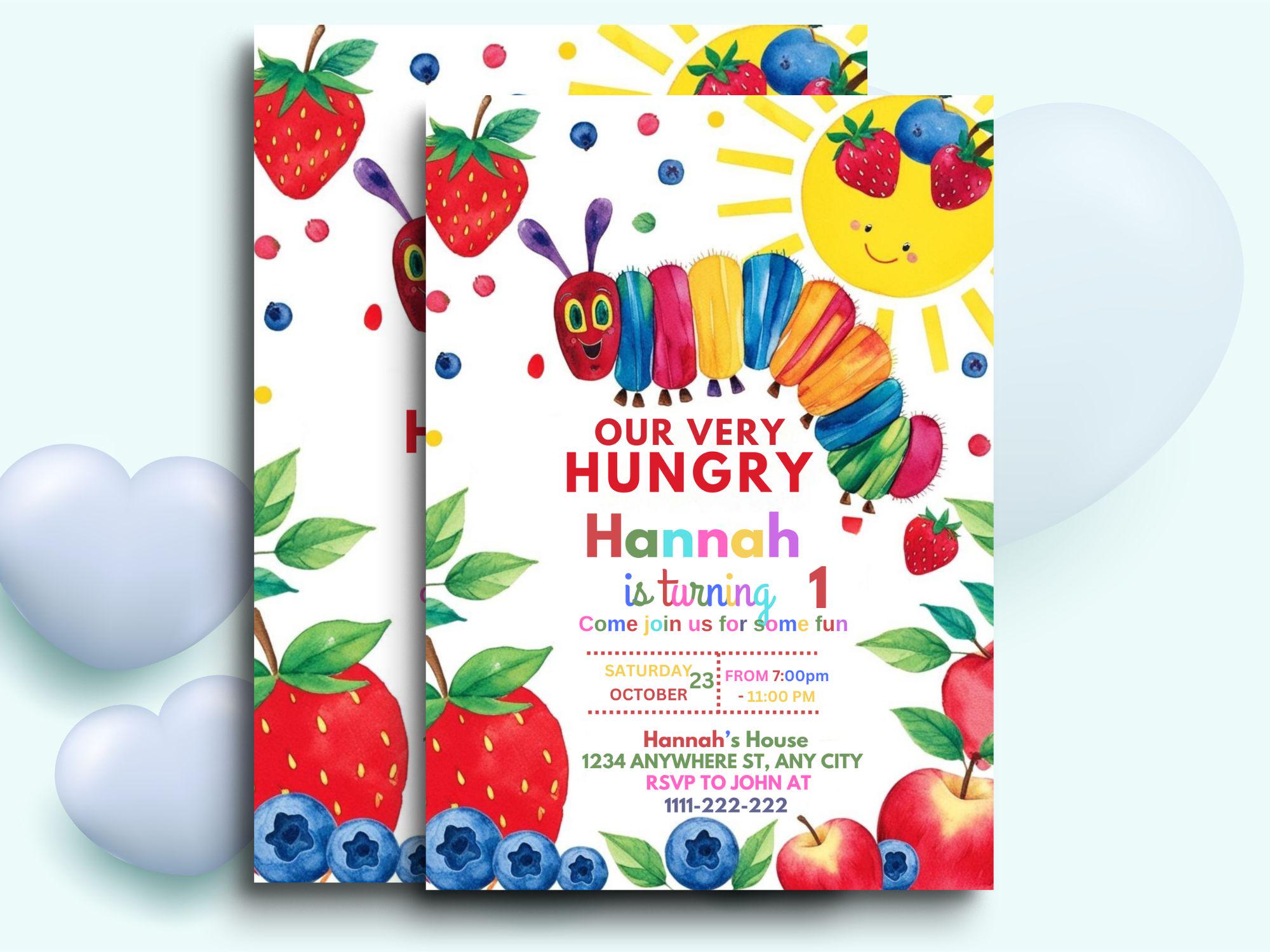 Hungry Caterpillar First Birthday Invitation: Editable Canva Template ...