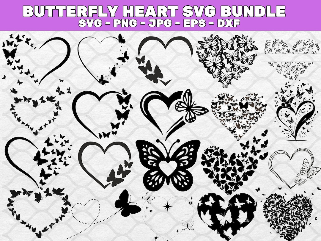 Butterfly Heart SVG PNG | Heart Bundle Svg | Heart and Butterflies ...