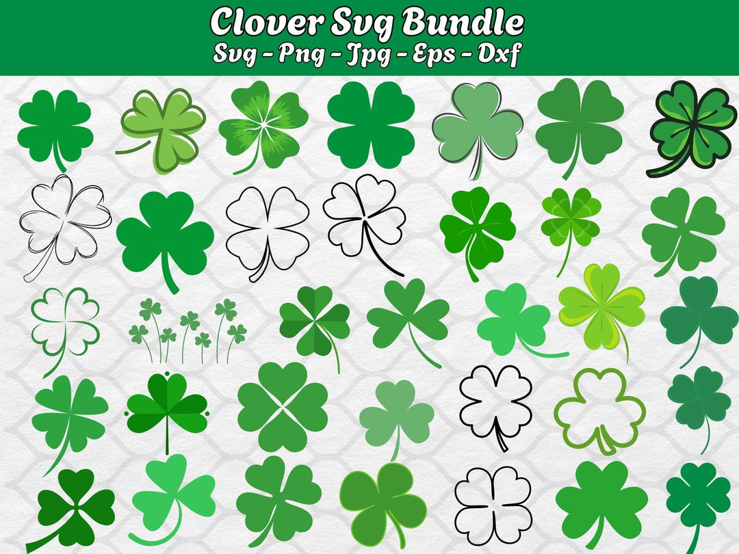 Clover Svg Bundle, Clover PNG Bundle, Shamrock Cricut Design, Clover ...