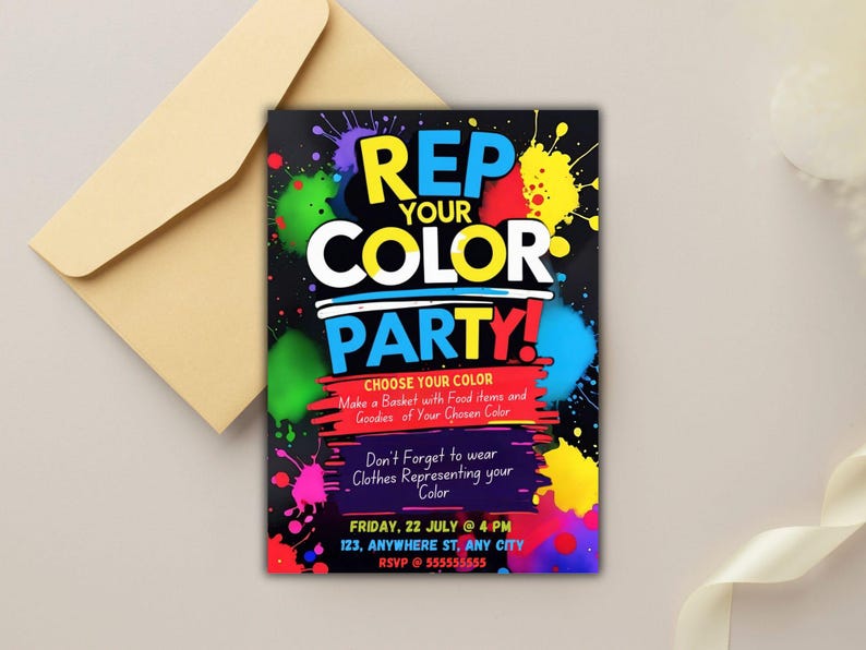 Editable Color Theme Birthday Invitation: DIY Party Invite (5x7 Inches ...