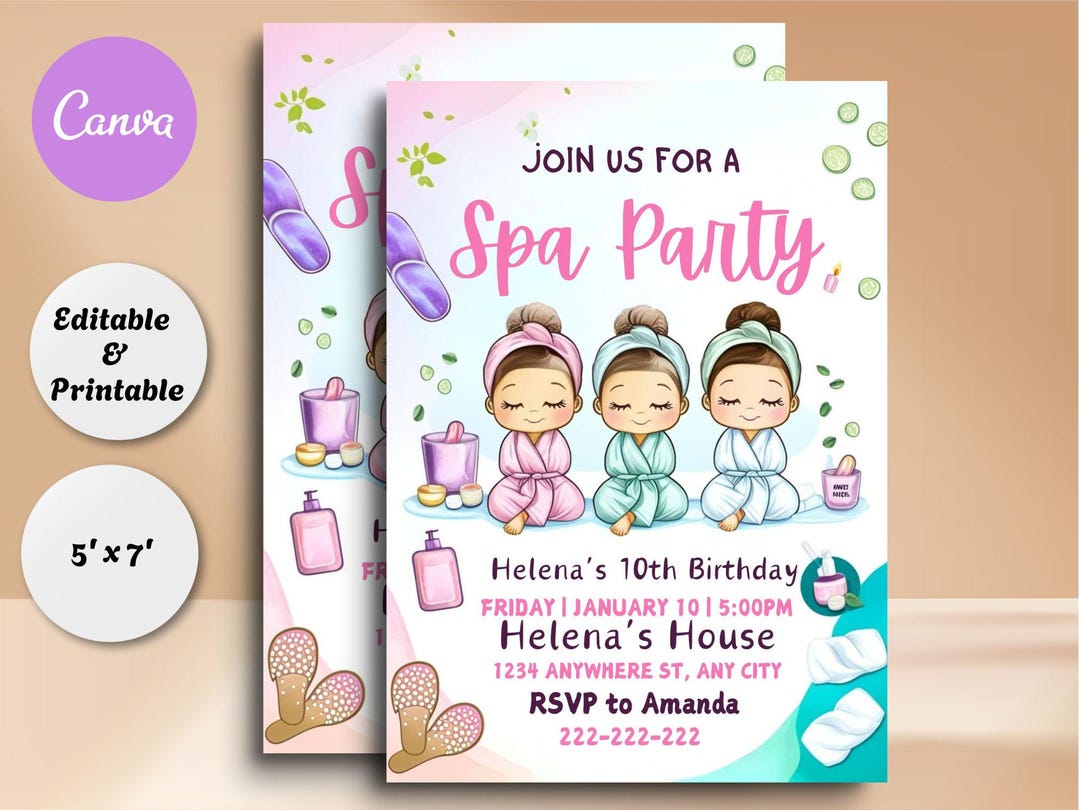 Spa Party Invitation, Spa Girls Birthday Invitation, Tween Birthday Spa ...