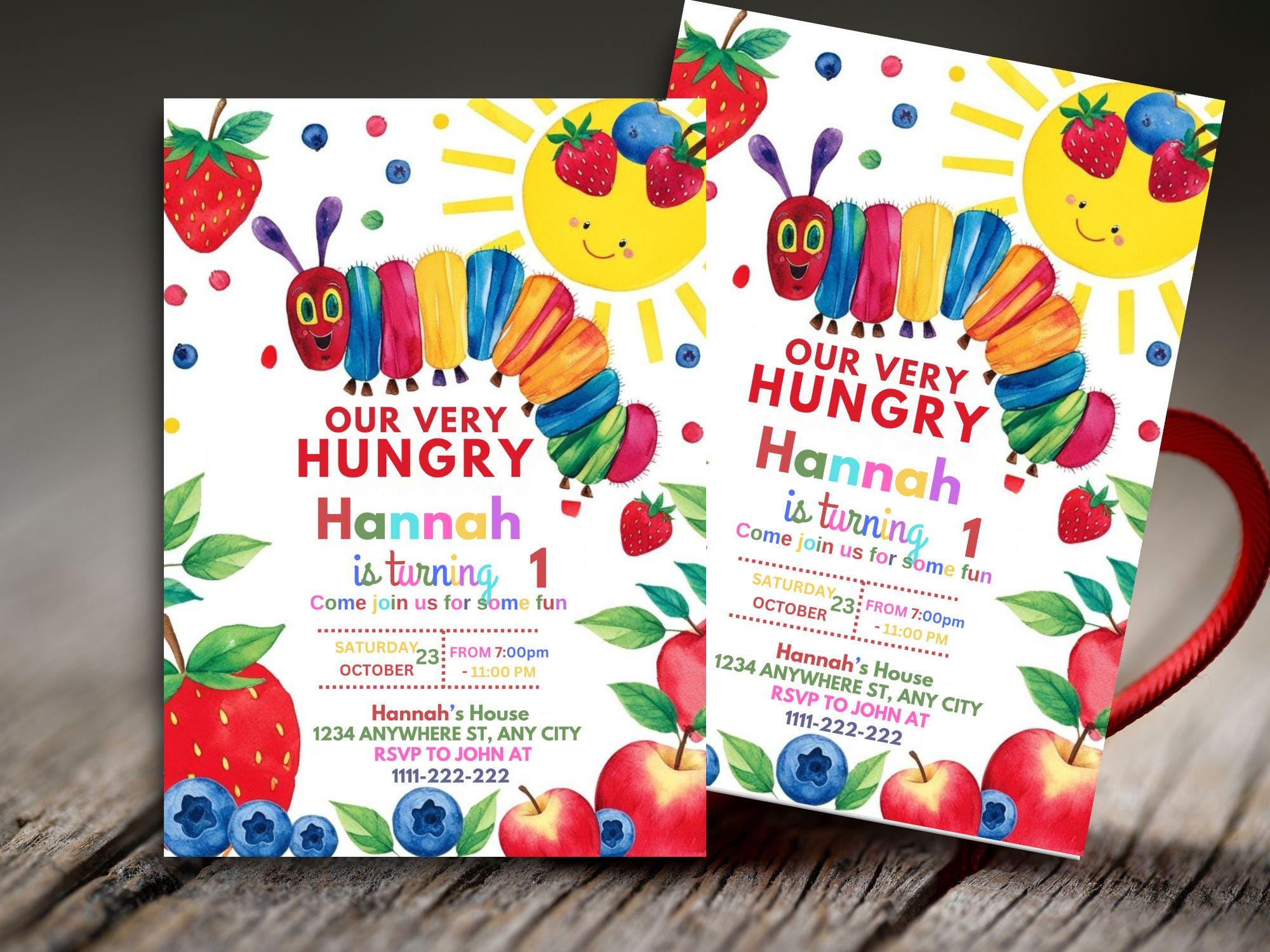 Hungry Caterpillar First Birthday Invitation: Editable Canva Template ...