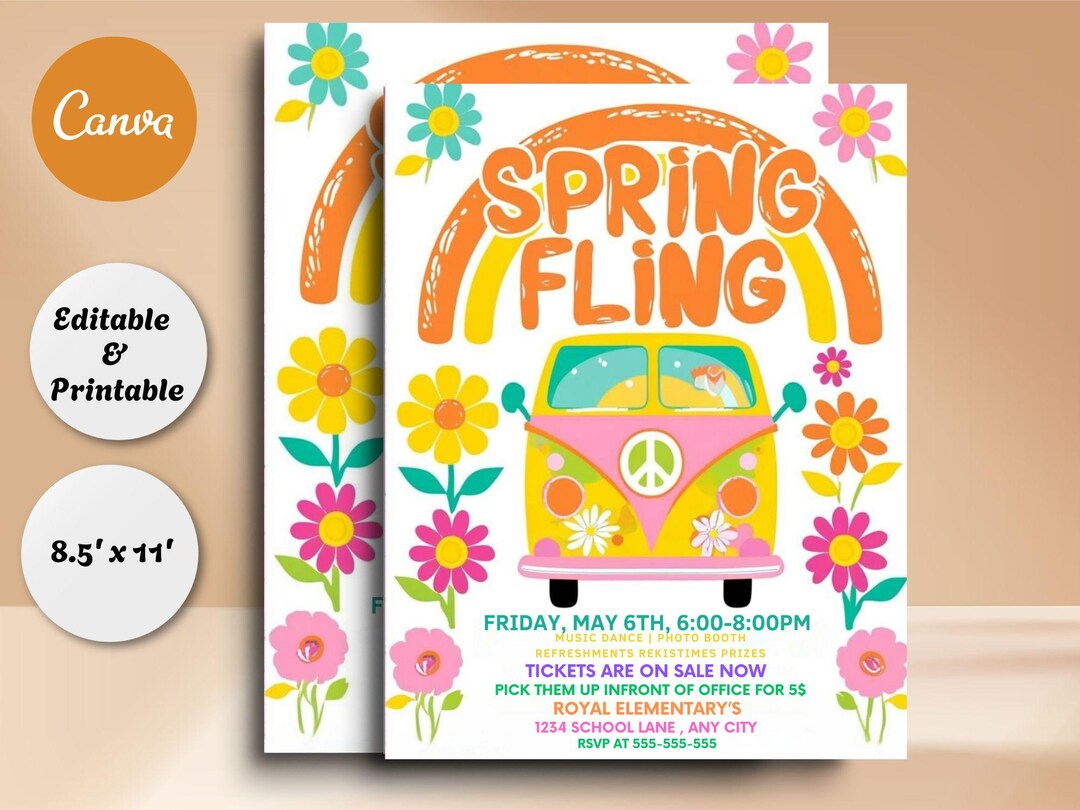 EDITABLE Spring Fling School Dance Invitation, Flyer Party Invitation ...