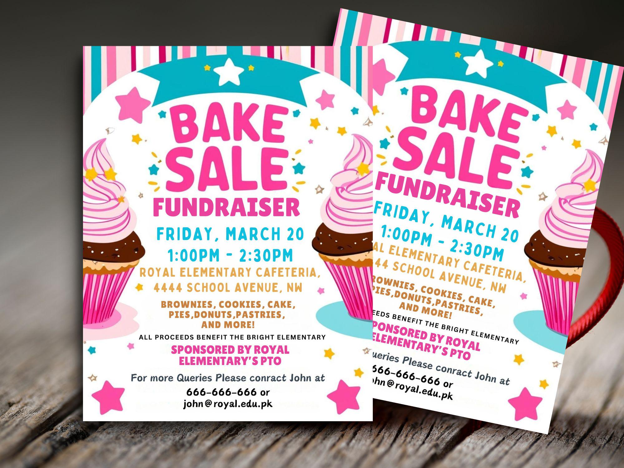 Editable Bake Sale Flyer, School Fundraiser PTA PTO (digital Invitation ...