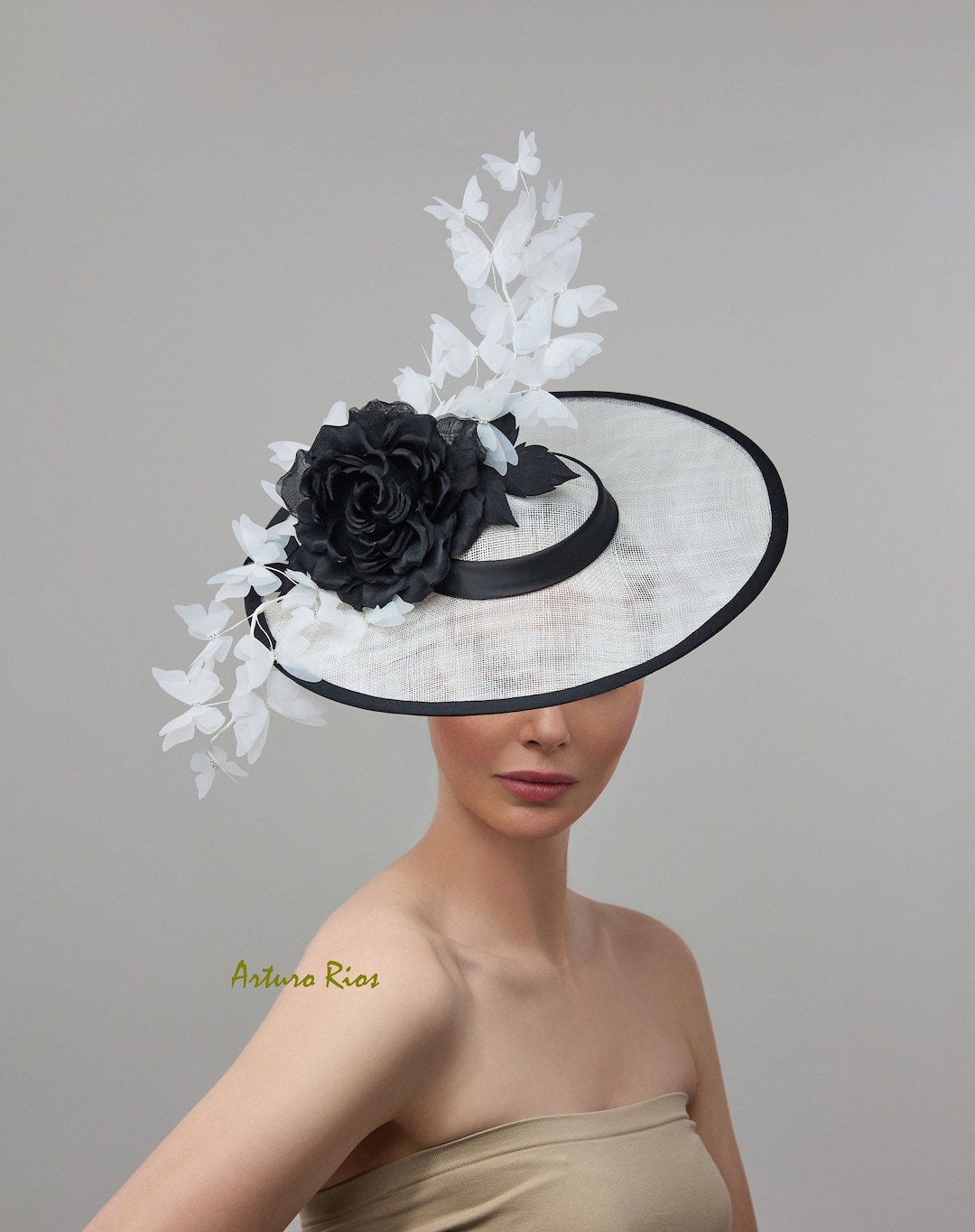 Black and White Derby Hat, White Butterfly Kentucky Derby Hat, Black ...