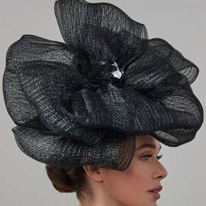 Black Couture Mesh Headpiece, Gala Black Bow Hat on a Headband, Derby ...