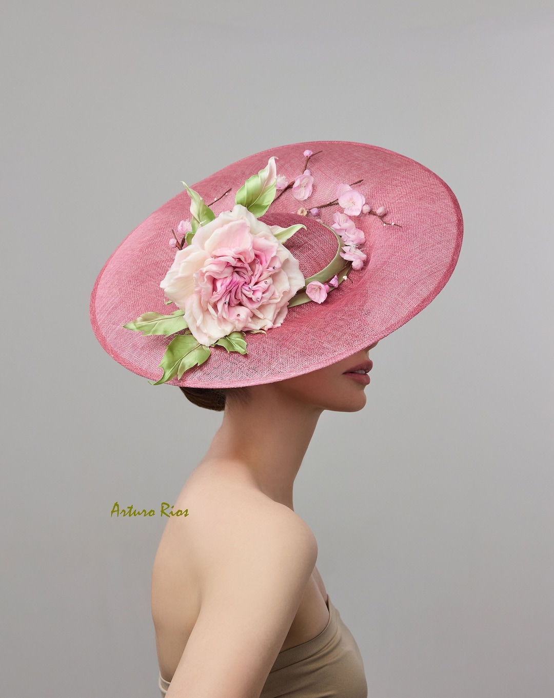 Large Pink/mauve Disk Derby Hat, Kentucky Derby Hat With Silk Rose and ...