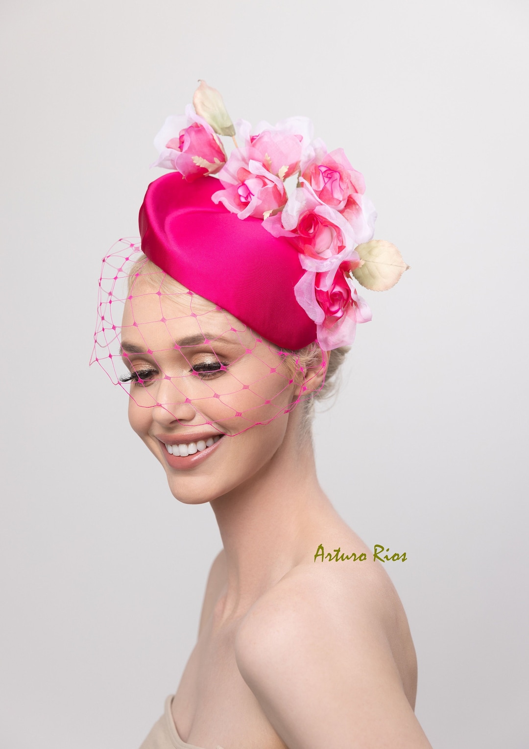 Fuchsia Silk Rose Fascinator, Kentucky Derby Fascinator, Pink Oaks Day ...