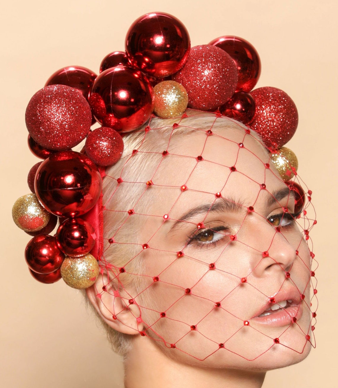 Pretty Christmas Ornament Fascinator With Veil and Swarovski Crystals ...