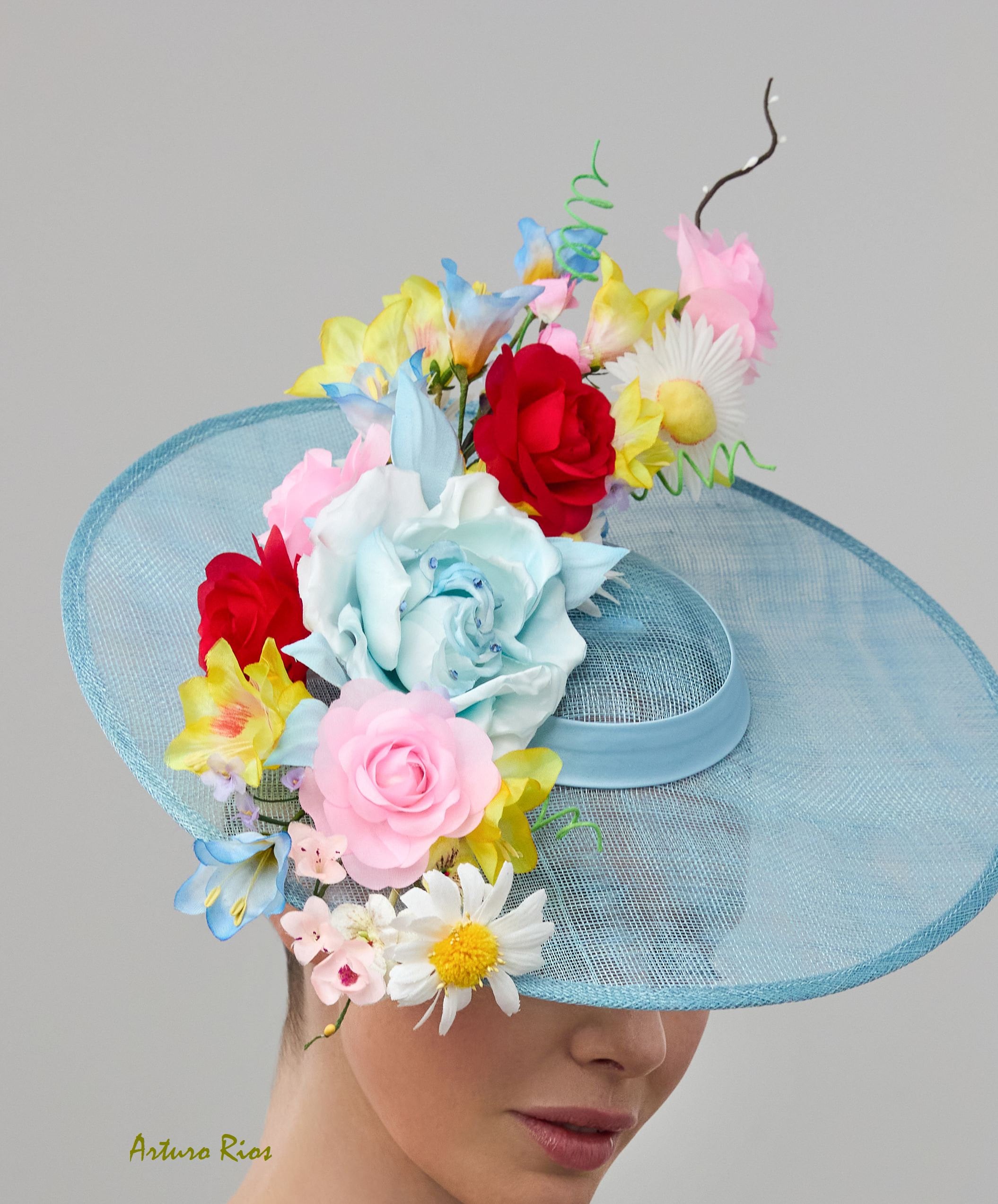 Baby Blue Derby Hat With Silk Bouquet, Floral Derby Hat, Kentucky Derby ...