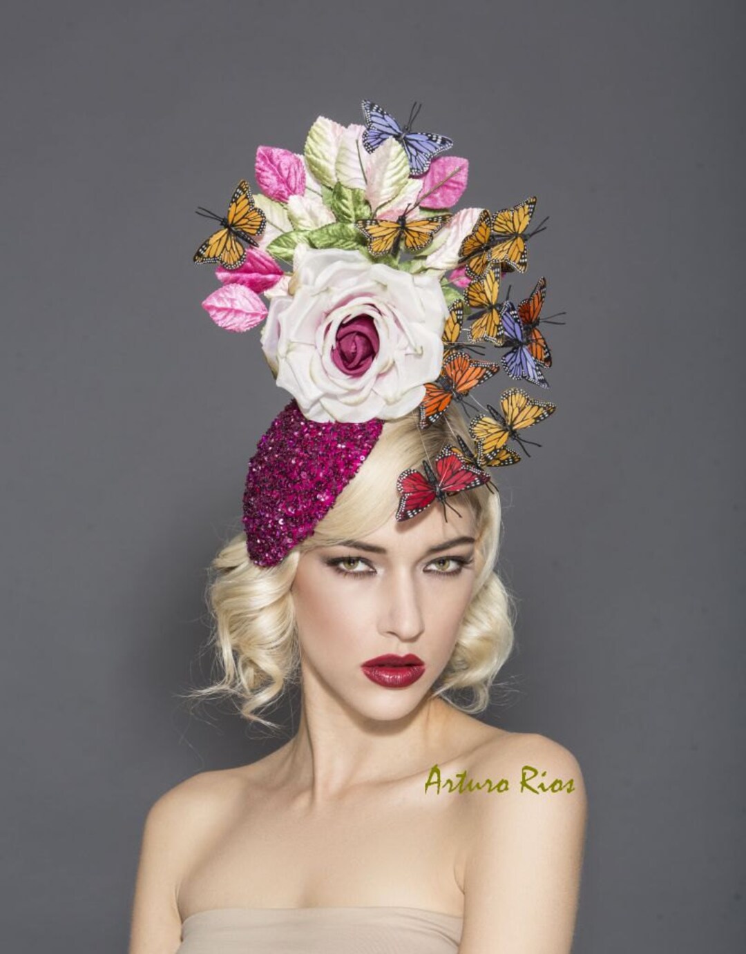 Fuchsia/green Butterfly Fascinator, Butterfly Headpiece , Butterfly ...