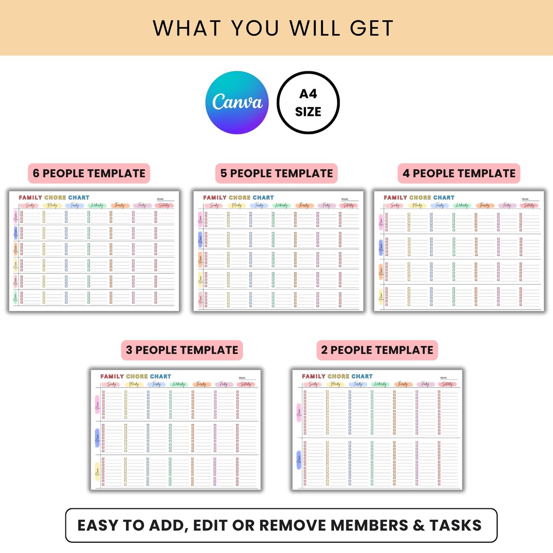 Family Chore Chart, Cleaning Schedule, Child Task Chart, Household ...