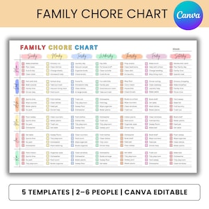 Family Chore Chart, Cleaning Schedule, Child Task Chart, Household ...