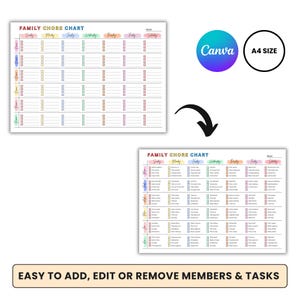 Family Chore Chart, Cleaning Schedule, Child Task Chart, Household ...