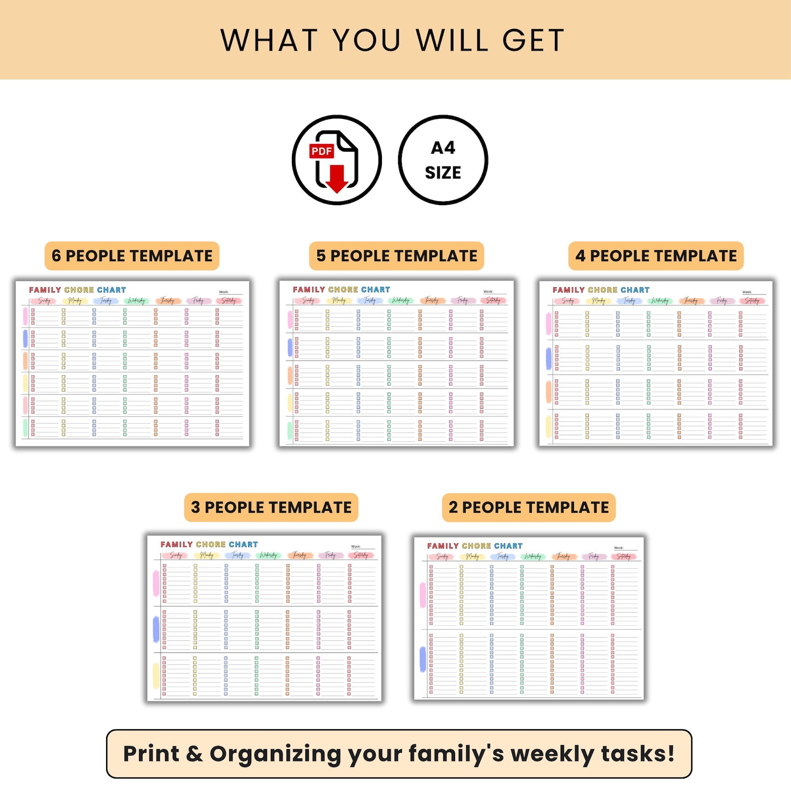 Family Chore Chart, Cleaning Schedule, Child Task Chart, Household ...