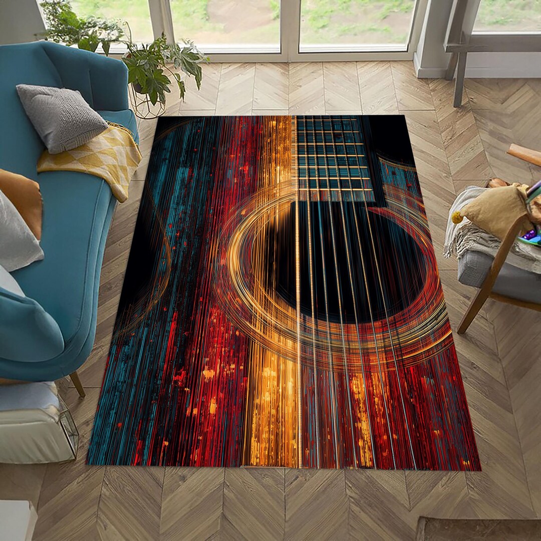 Guitar Strings Velvet Rug: Colorful Music Room Carpet - Etsy