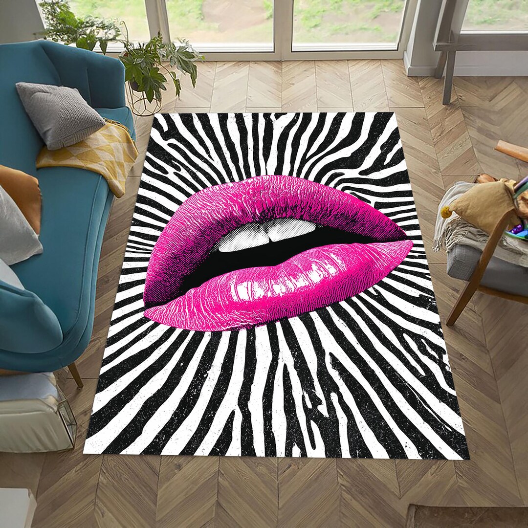 Glossy Lips & Zebra Print Rug: Modern Velvet Accent Rug - Etsy