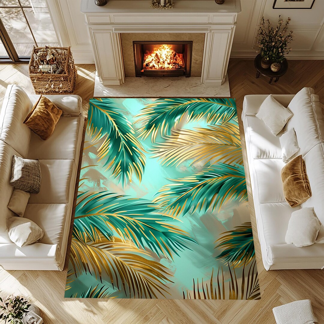 Palm Leaf Carpet, Palm Leaf Rug, Gold Palm Leaf Carpet, Gold Palm Leaf ...