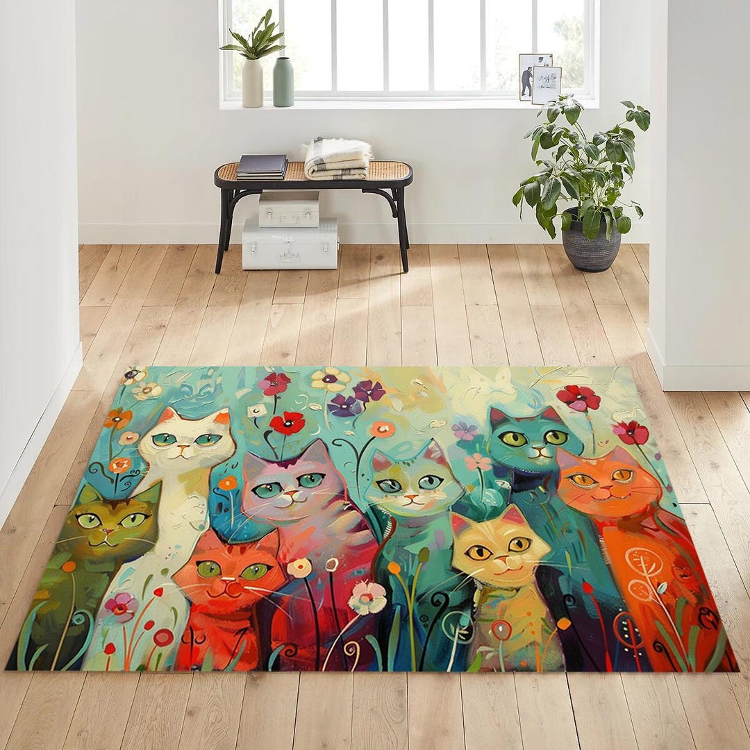 Cute Cats Carpet, Cute Cats Rug, Colorful Cat Carpet, Colorful Cat Rug ...