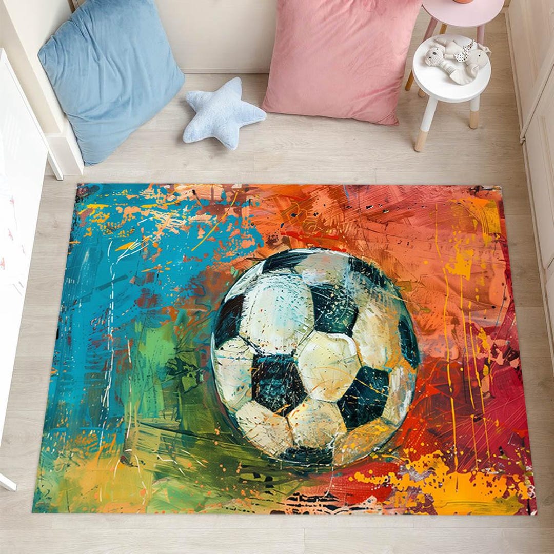 Soccer Ball Carpet, Soccer Ball Rug, Colorful Soccer Ball Carpet ...