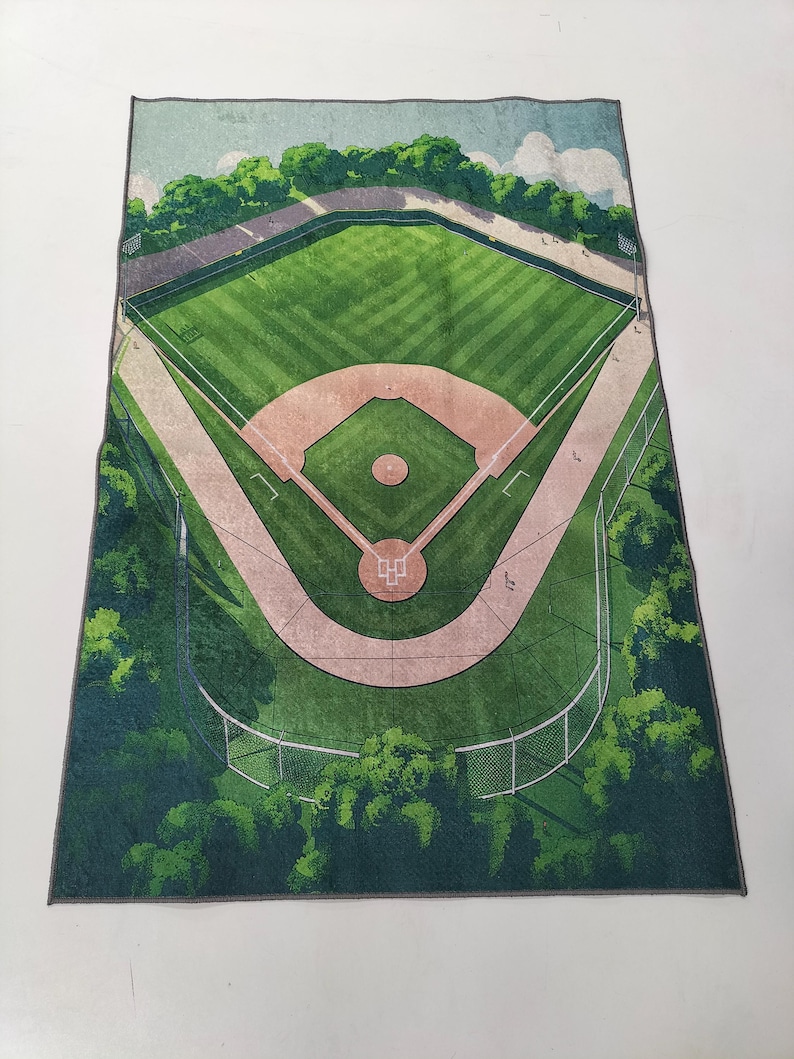 Baseball Field Rug: 3D Printed Velvet, Non-slip Cotton Base - Etsy