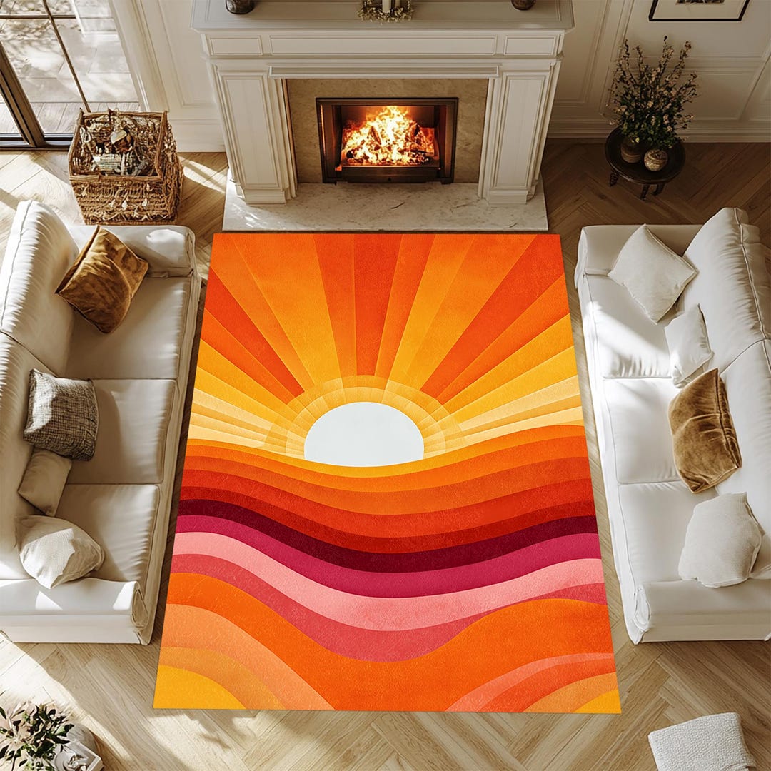 Sun Rug: Minimalist Mid-century Modern Style, Non-slip Cotton Base - Etsy