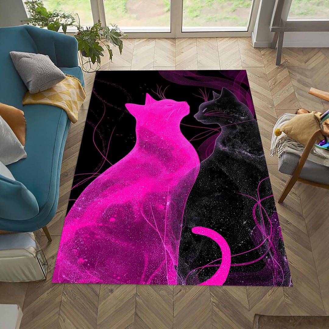 Pink and Black Cats Rug, Velvet Animal Pattern Carpet - Etsy