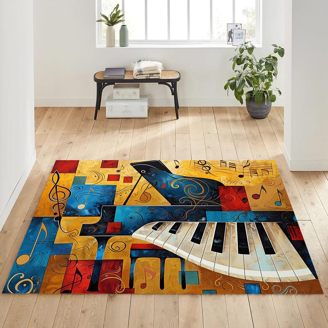 Piano Carpet, Piano Rug, Piano Pattern Rug, Music Clefs Rug, Music ...