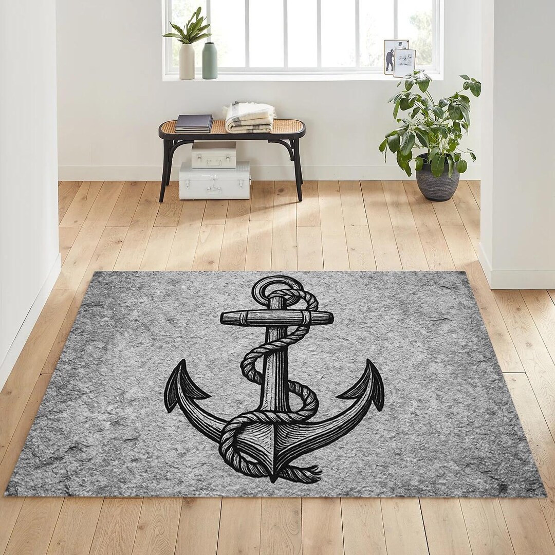 Nautical Anchor Rug: Coastal Navy Sailor Decor - Etsy